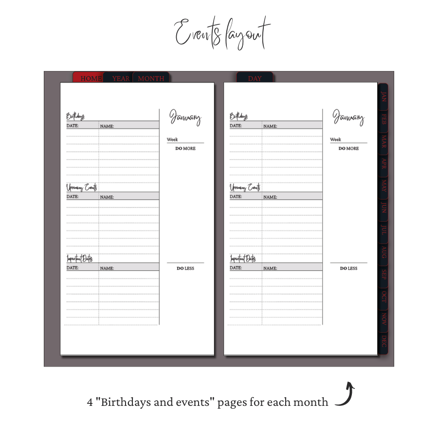 The Ultimate Yearly Digital Planner | Black&Red - BlancPlanner