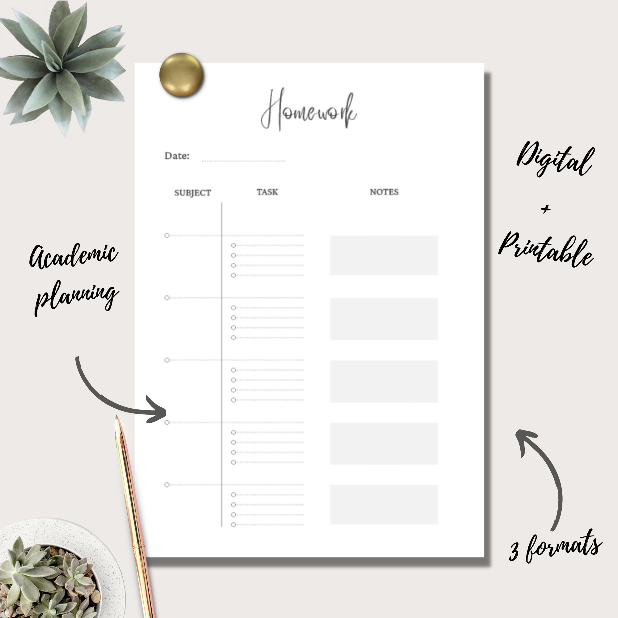 Homework Planner Insert | Single Page - BlancPlanner