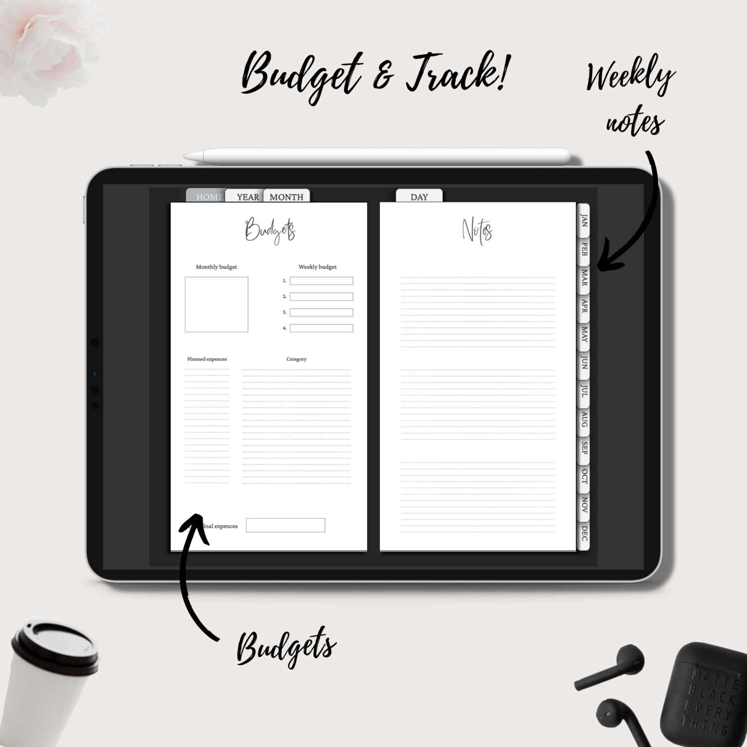 Mom’s Yearly Planner 2022-2023 | Digital Planning | Black&White ...