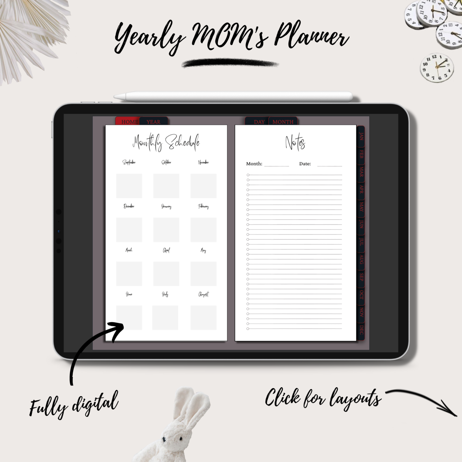 Mom’s Yearly Planner 2022-2023 | Digital Planning | Black&Red ...