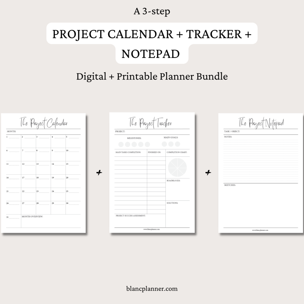 The Project Calendar + Tracker + Notepad Inserts | Project Planner ...