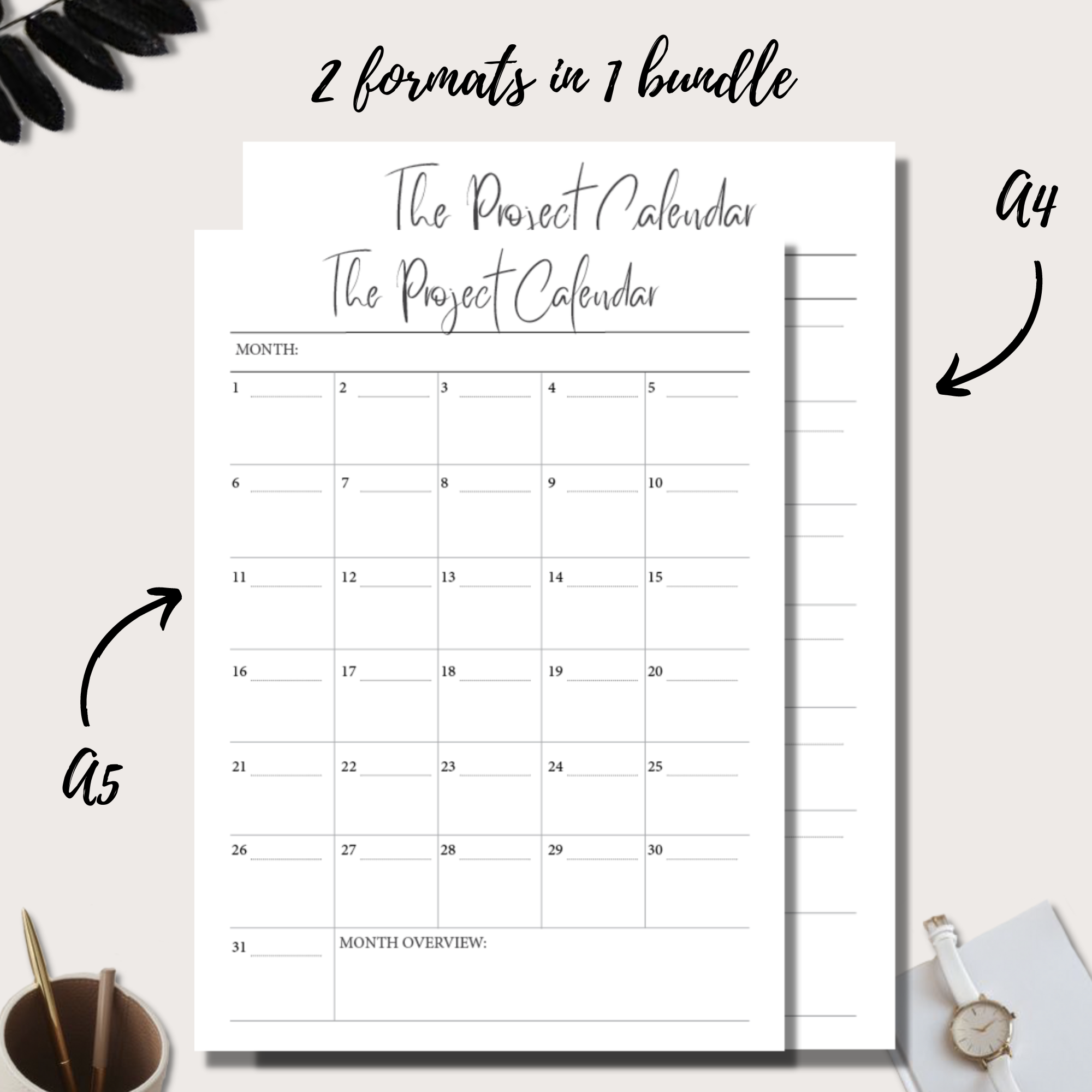 The Project Calendar Insert | Project Planner | 2 sizes | Digital ...