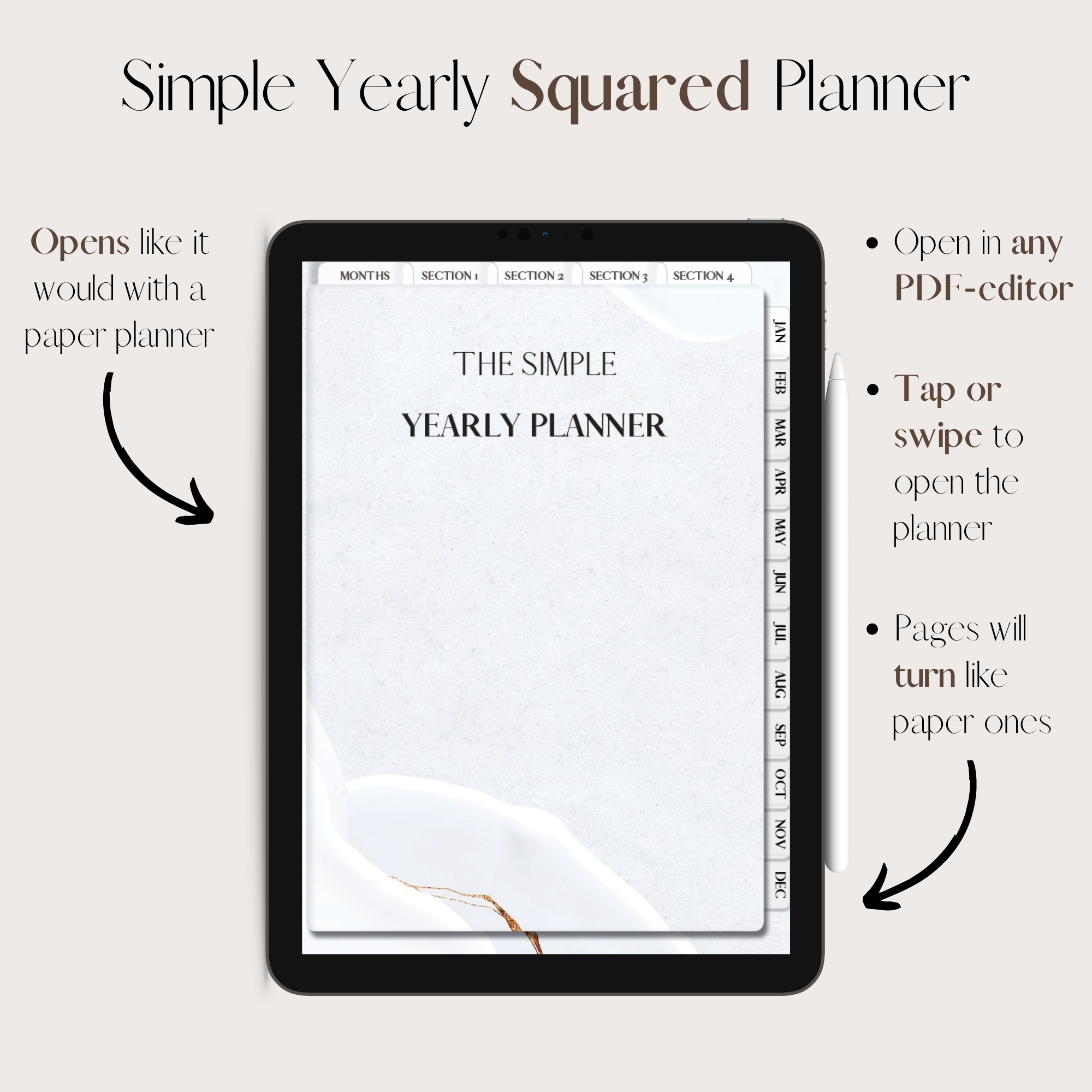 The Simple Yearly Planner In Snowy | Squared | Large Squares - BlancPlanner