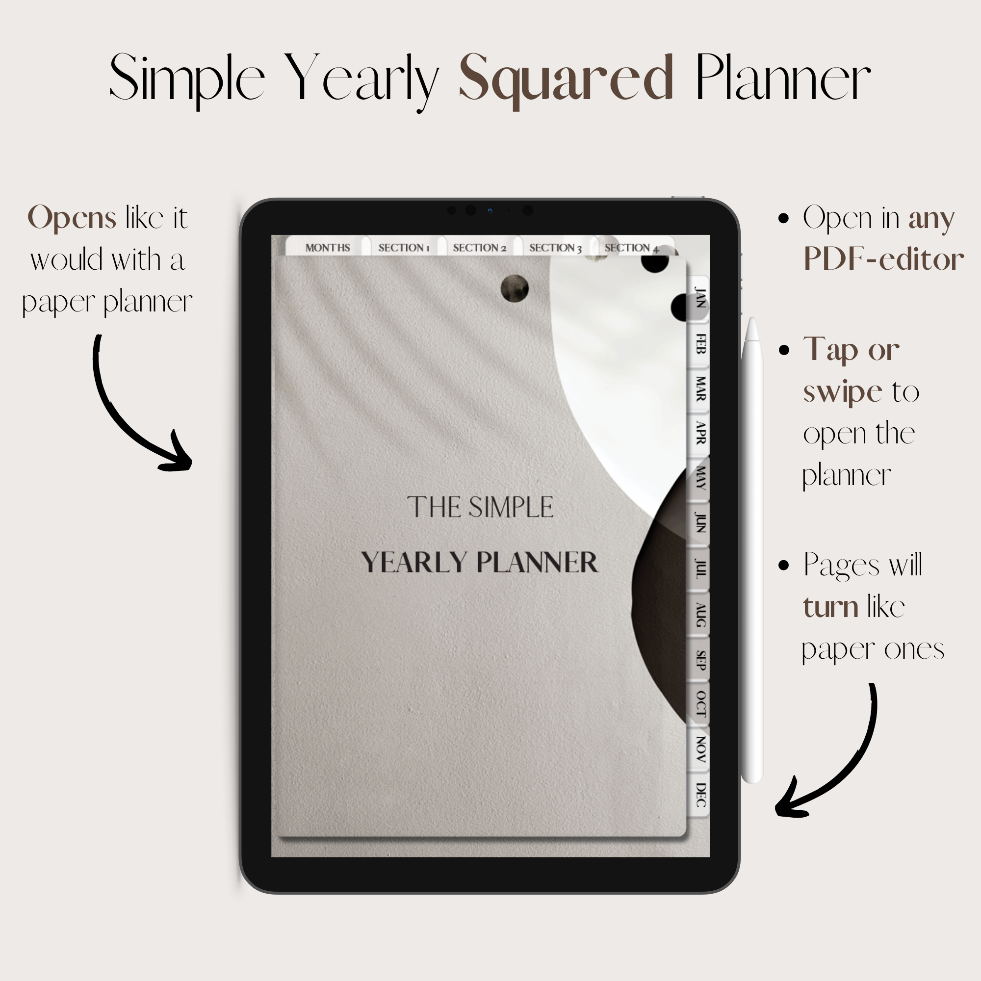 The Simple Yearly Planner In Gray Sparkle | Squared | Small Squares ...