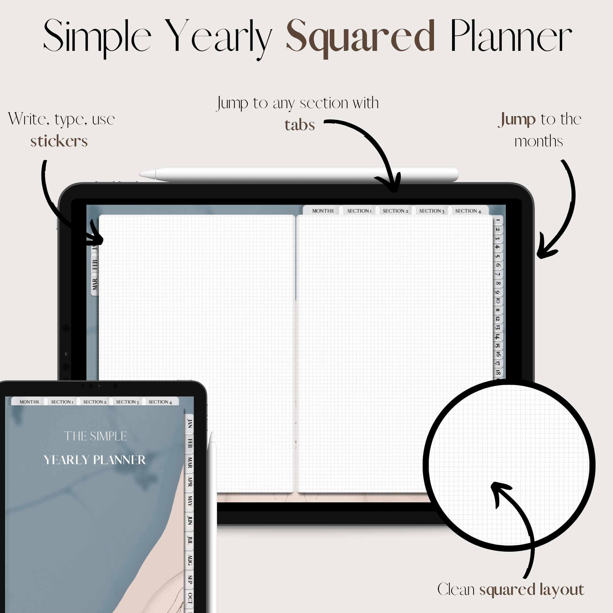 The Simple Yearly Planner In Soft Blue | Squared | Small Squares ...