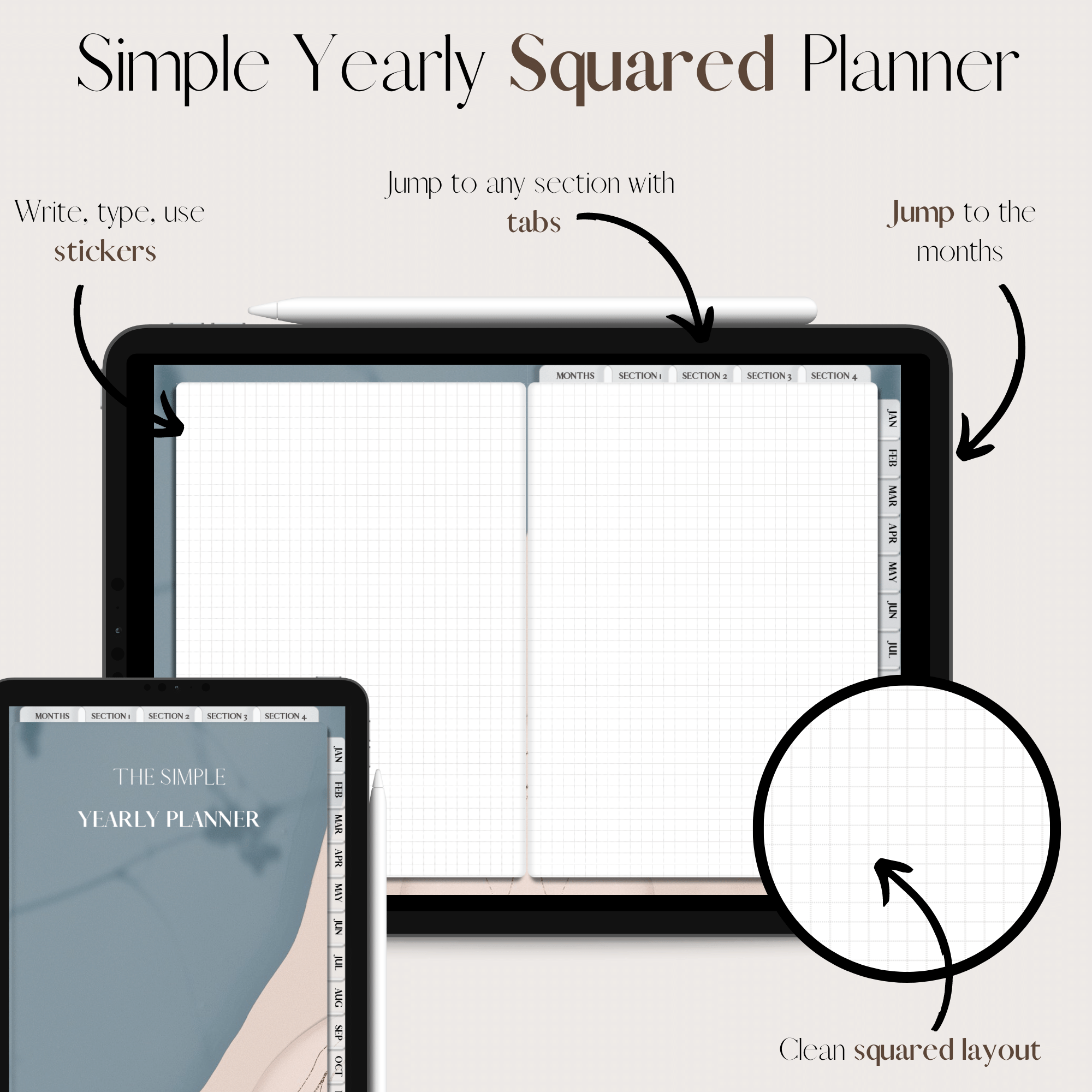 The Simple Yearly Planner In Soft Blue | Squared | Large Squares ...
