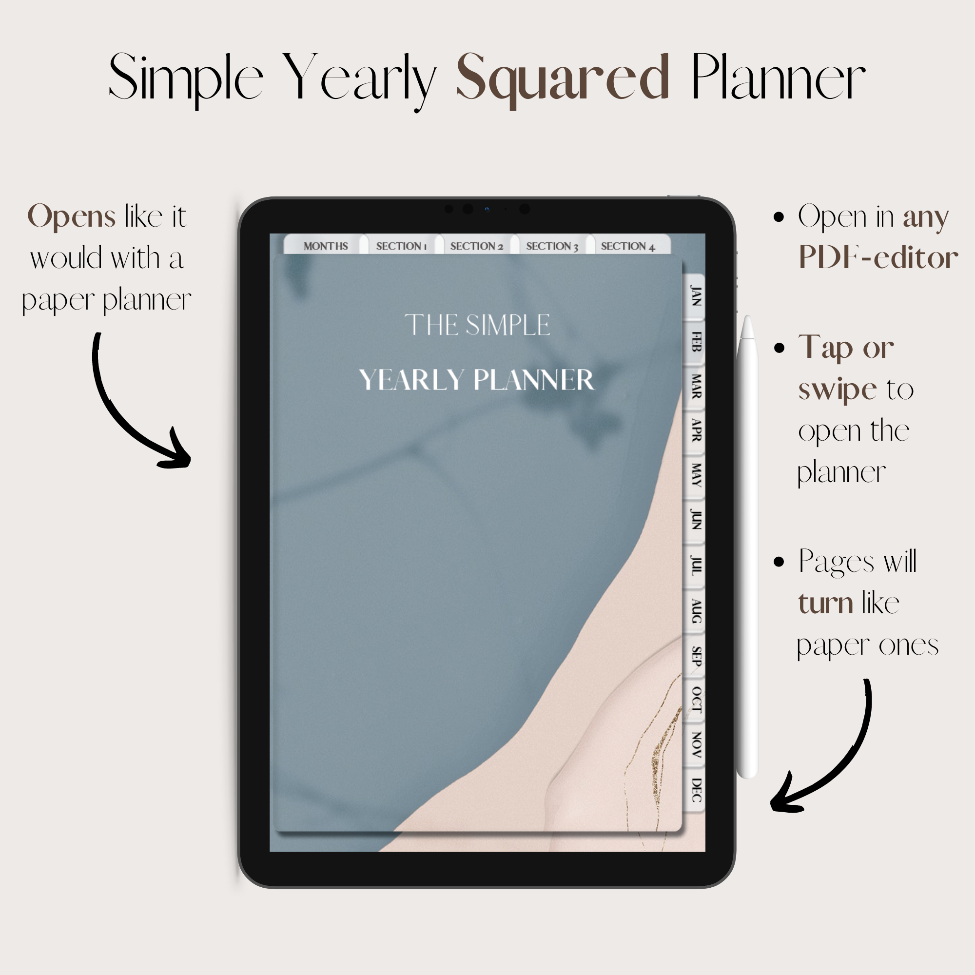 The Simple Yearly Planner In Soft Blue | Squared | Small Squares ...