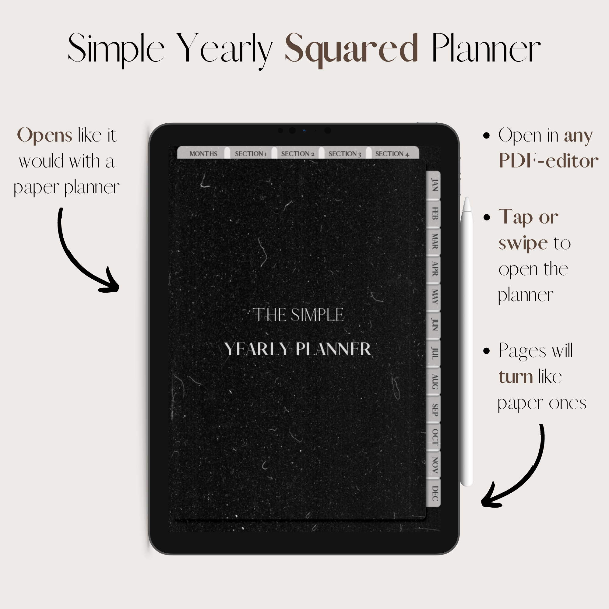 The Simple Yearly Planner In Black Cardboard | Squared | Large Squares ...