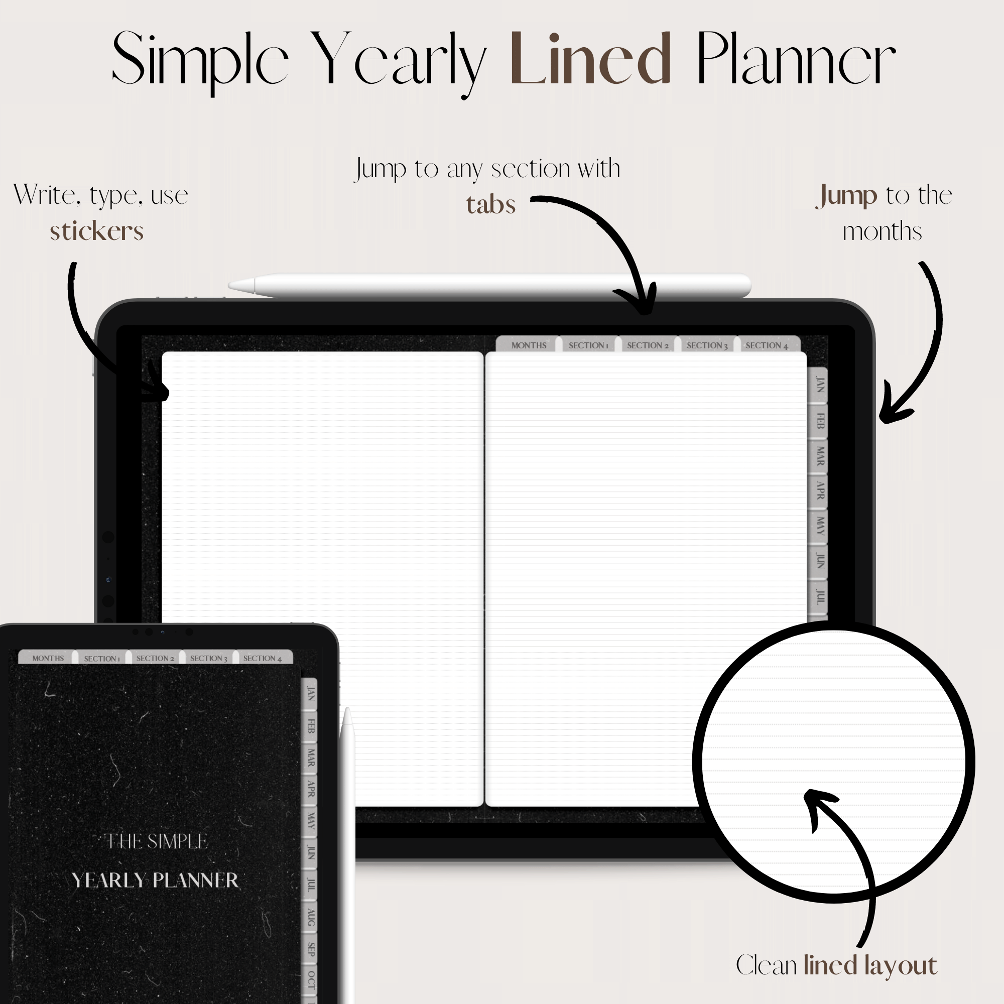 The Simple Yearly Planner In Black Cardboard | Lined - BlancPlanner