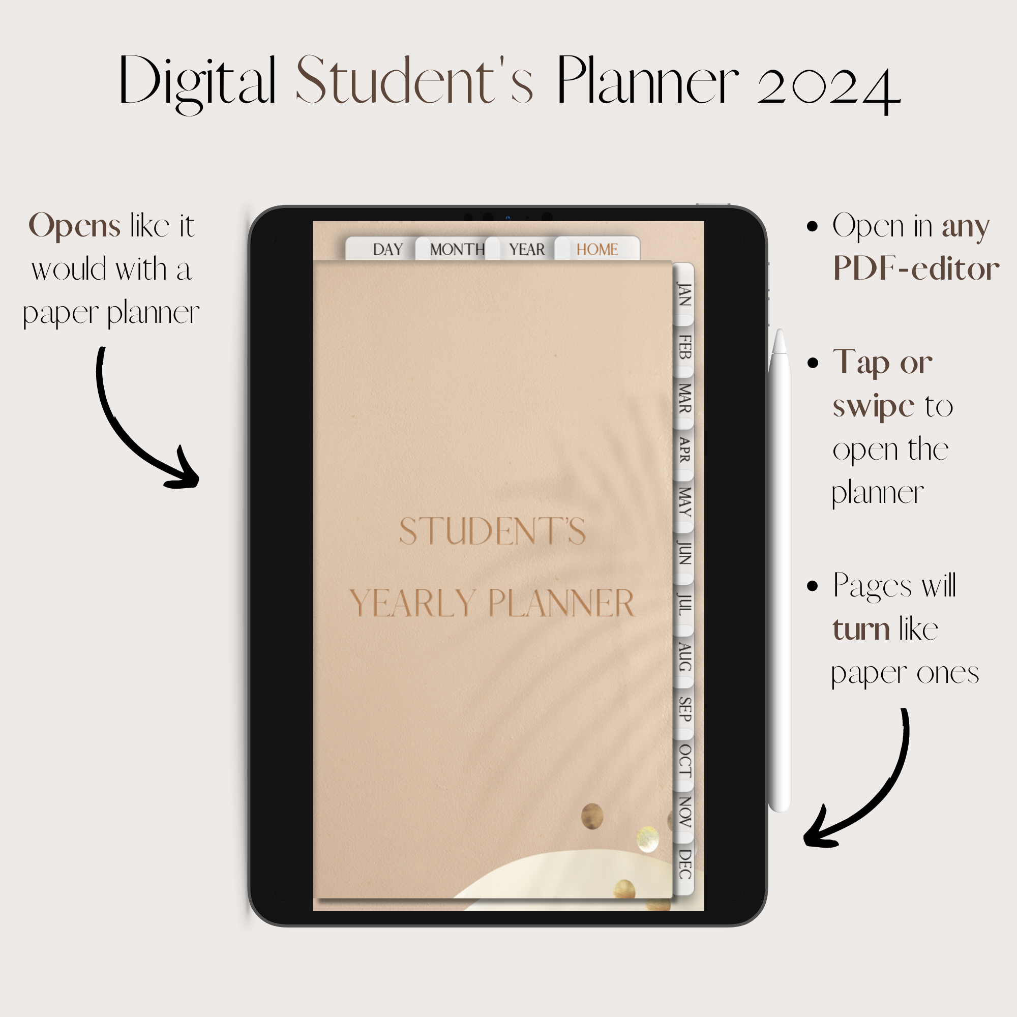The Ultimate Student’s Planner 2024 | Afrah | Beige Sparkle - BlancPlanner