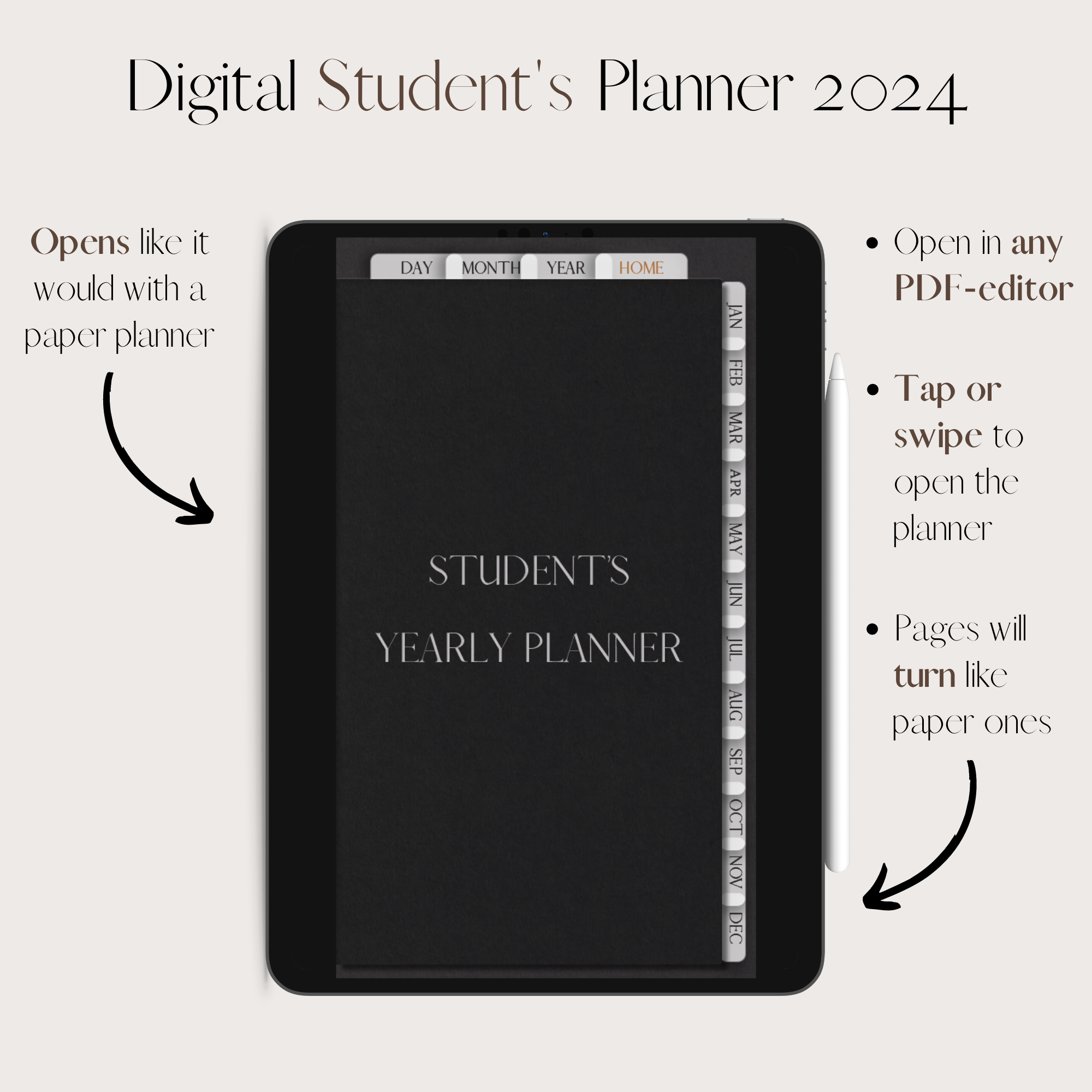 The Ultimate Student’s Planner 2024 | Afrah | Pure Black - BlancPlanner