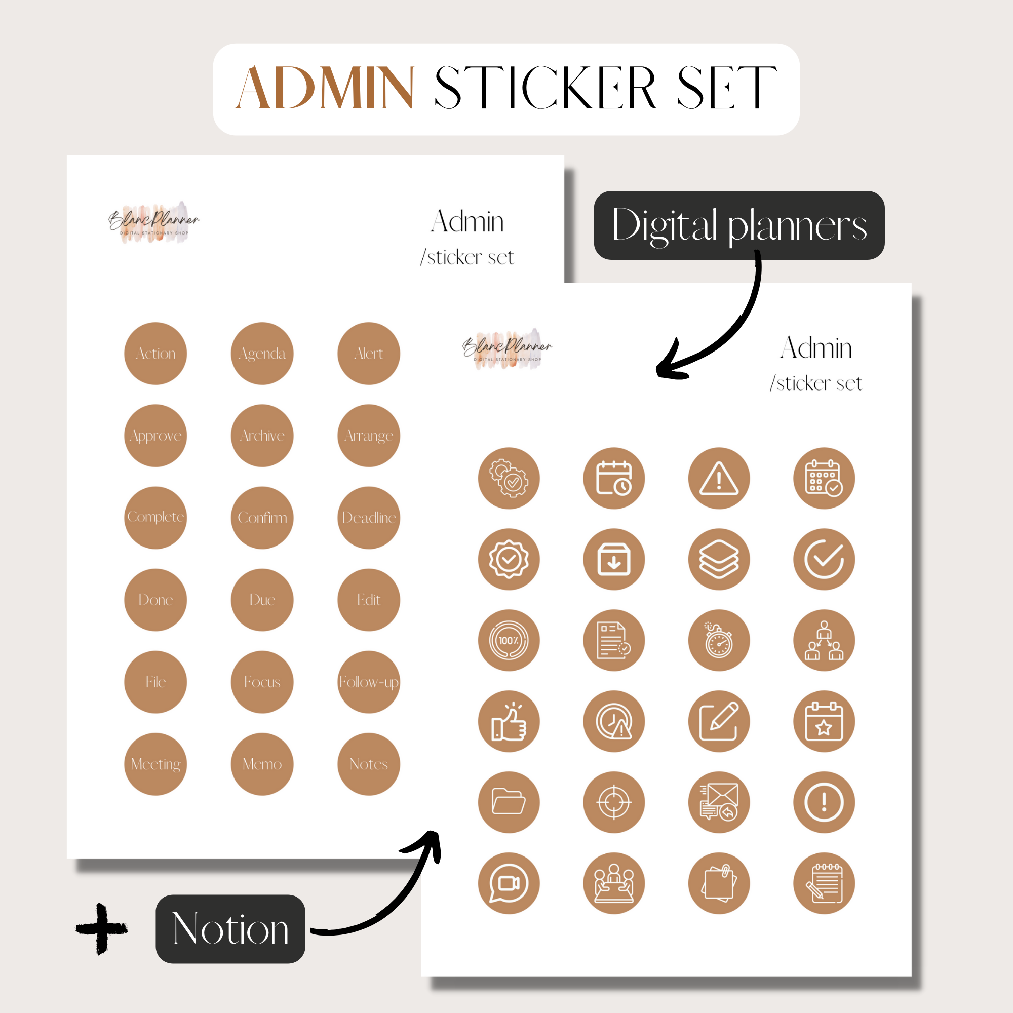 Admin | Digital Stickers Set | Digital Planning + Notion | Gold ...