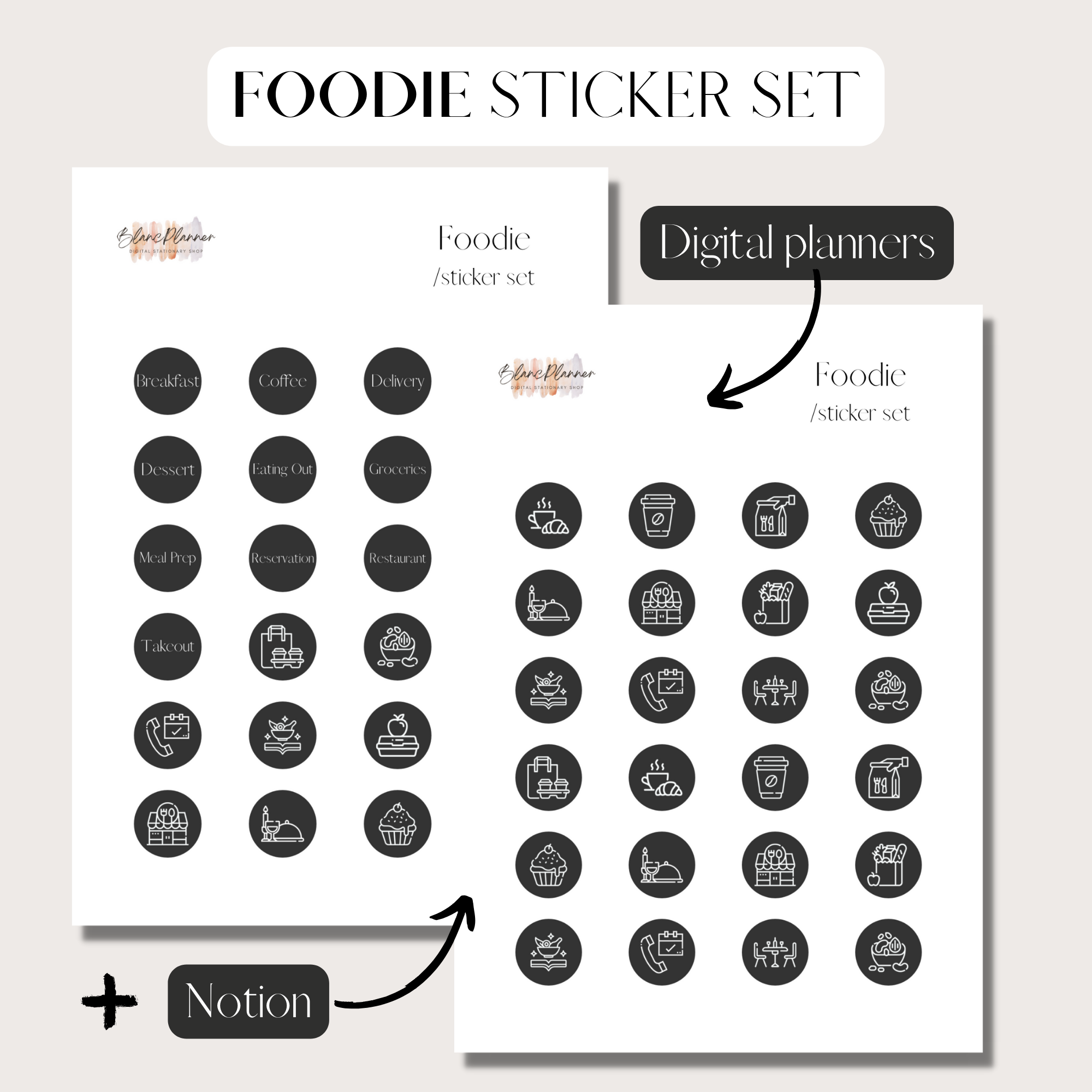 Foodie | Digital Stickers Set | Digital Planning + Notion | Black ...