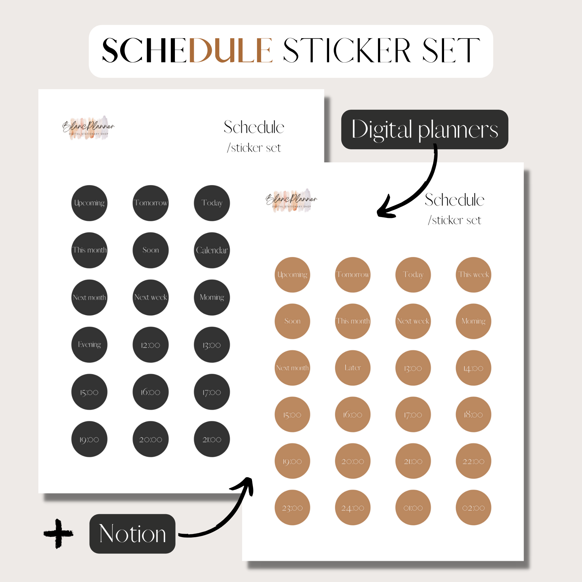 Schedule | Digital Stickers Set | Digital Planning + Notion | Black ...