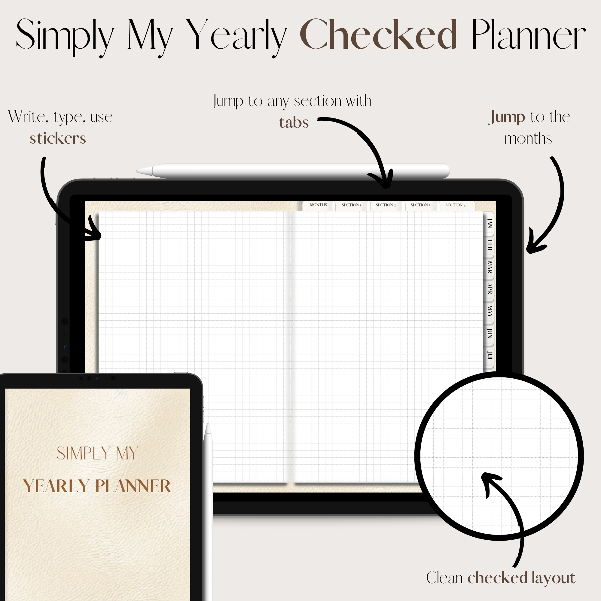 Simply My Yearly Planner | Checked pages | Golden white - BlancPlanner