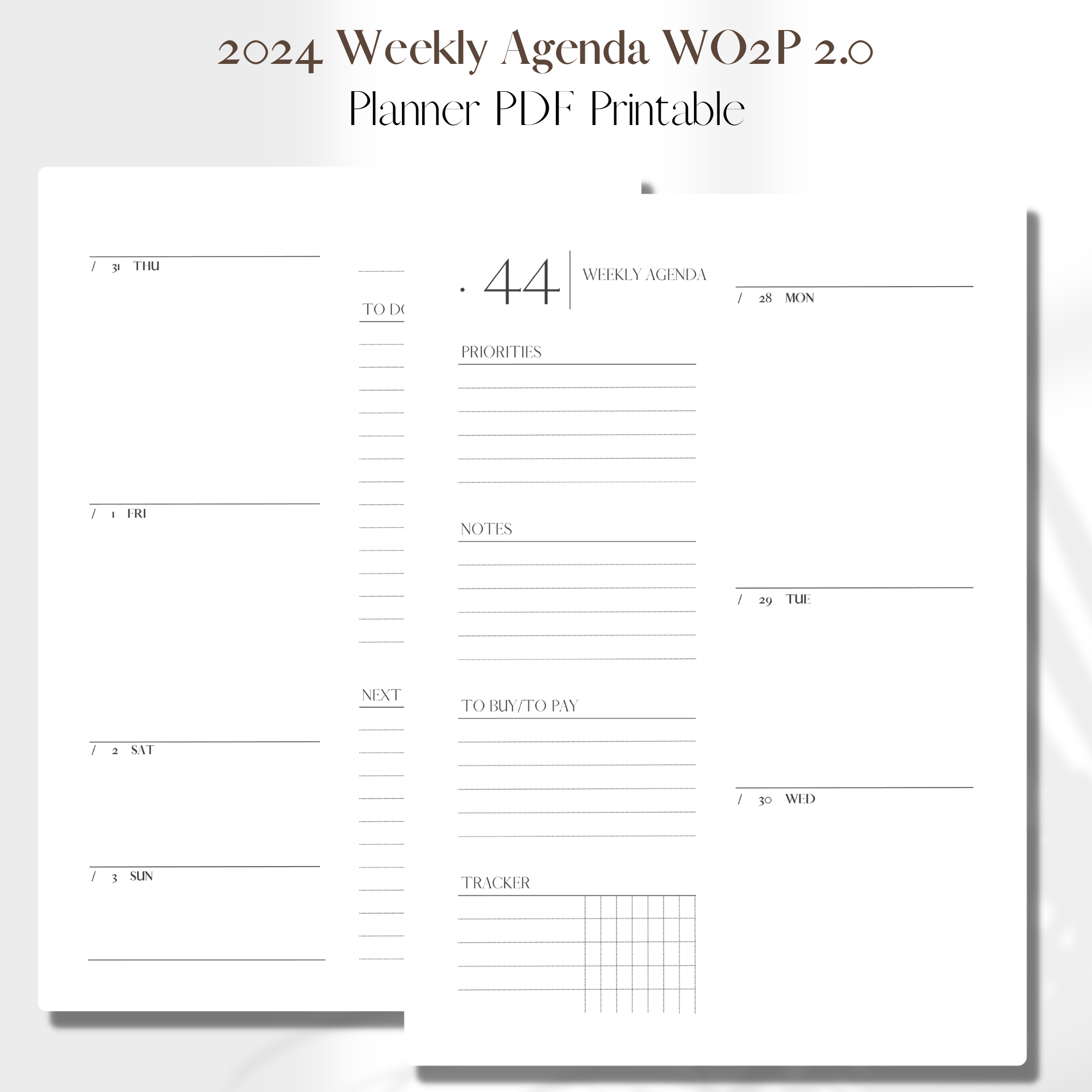 2024 Horizontal Agenda Week On 2 Pages + Month Overview + Yearly ...