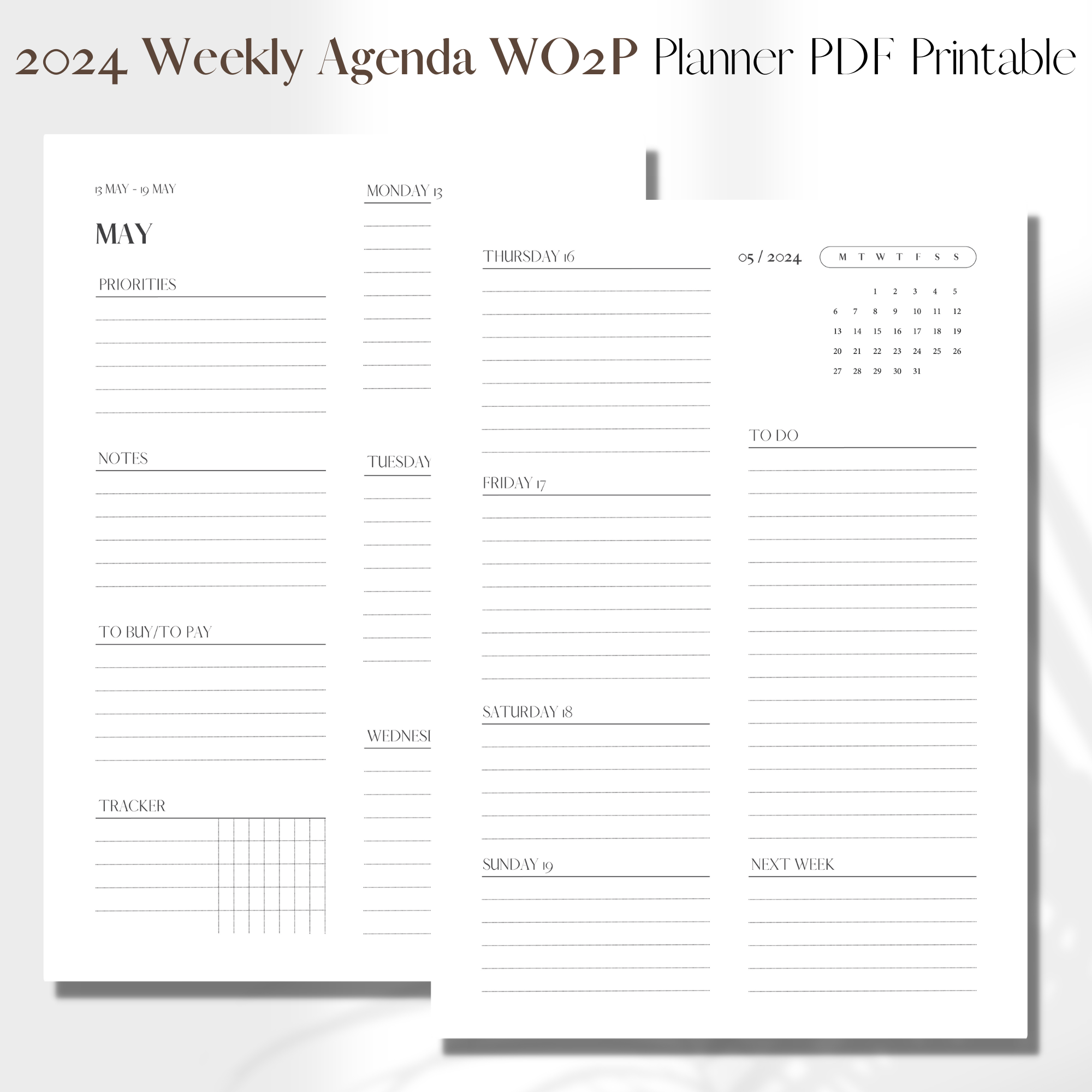 2024 Horizontal Agenda Week On 2 Pages DATED | PDF Printable Planner ...