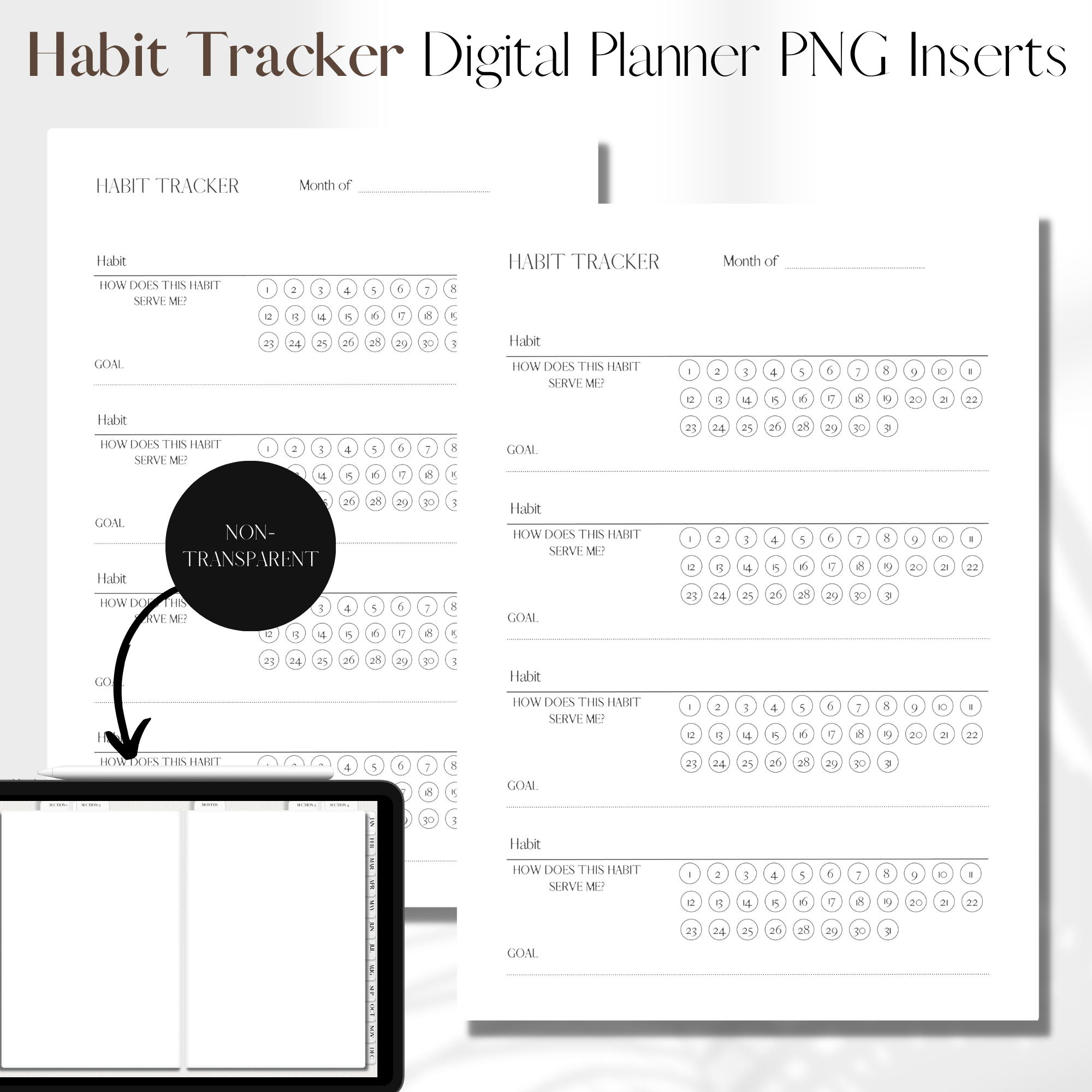 Habit Tracker UNDATED | Digital Planner PNG Inserts | White Non ...