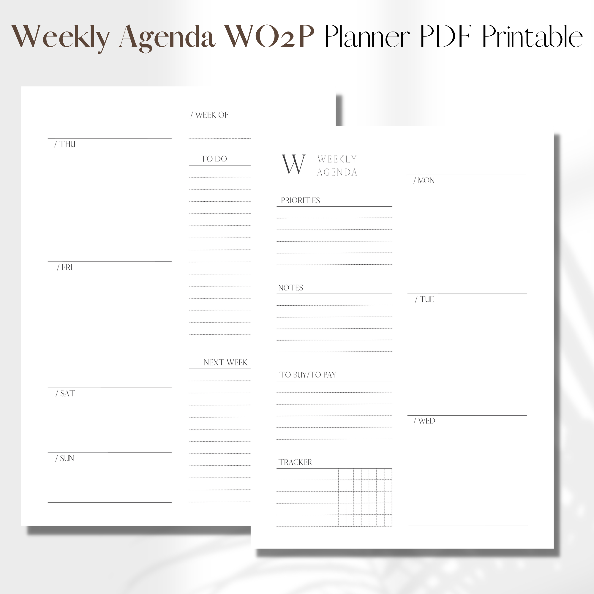 Weekly Agenda Week on 2 pages UNDATED | PDF Printable Planner Insert ...