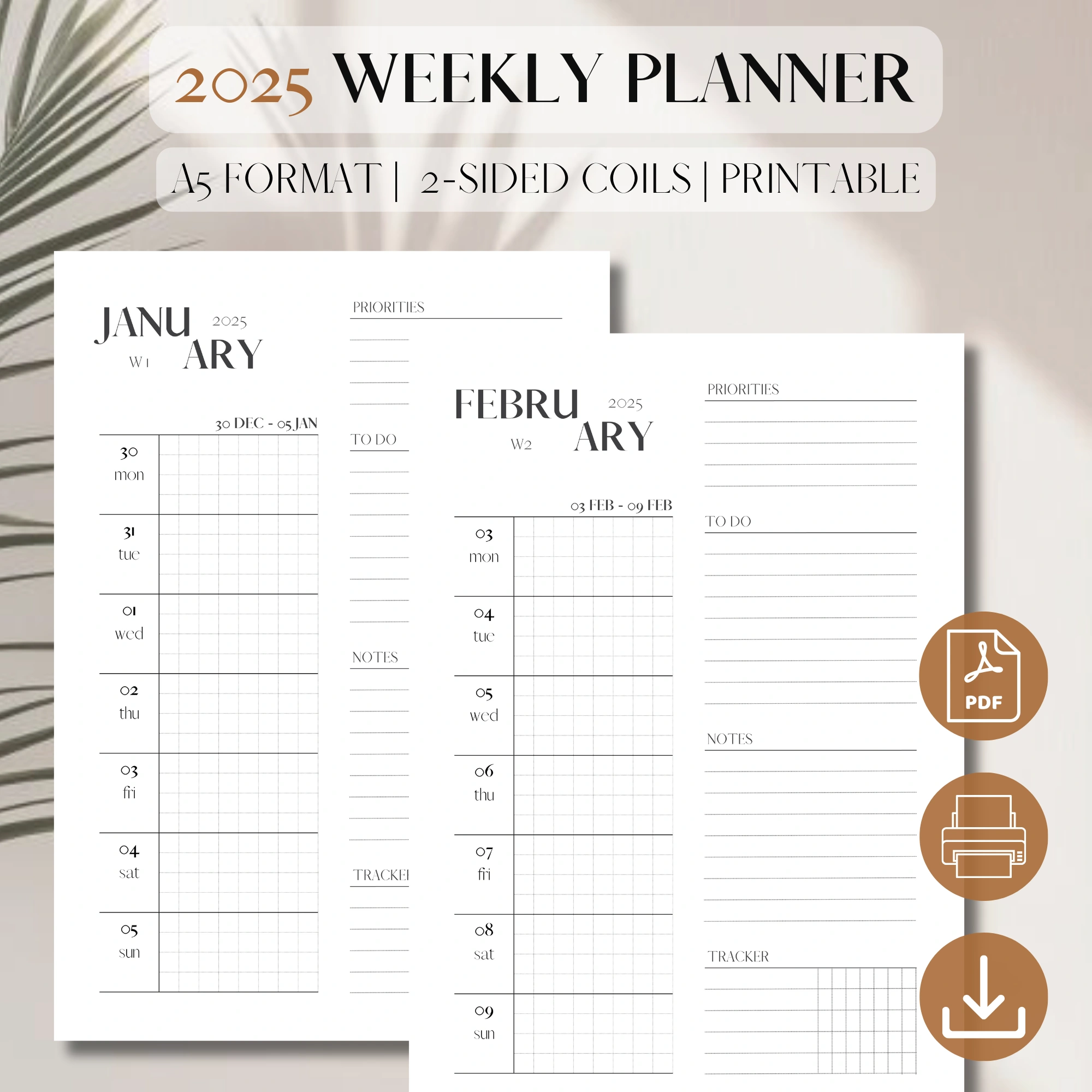 2025 Horizontal Weekly Agenda On 1 Page | PDF Printable Planner Insert ...