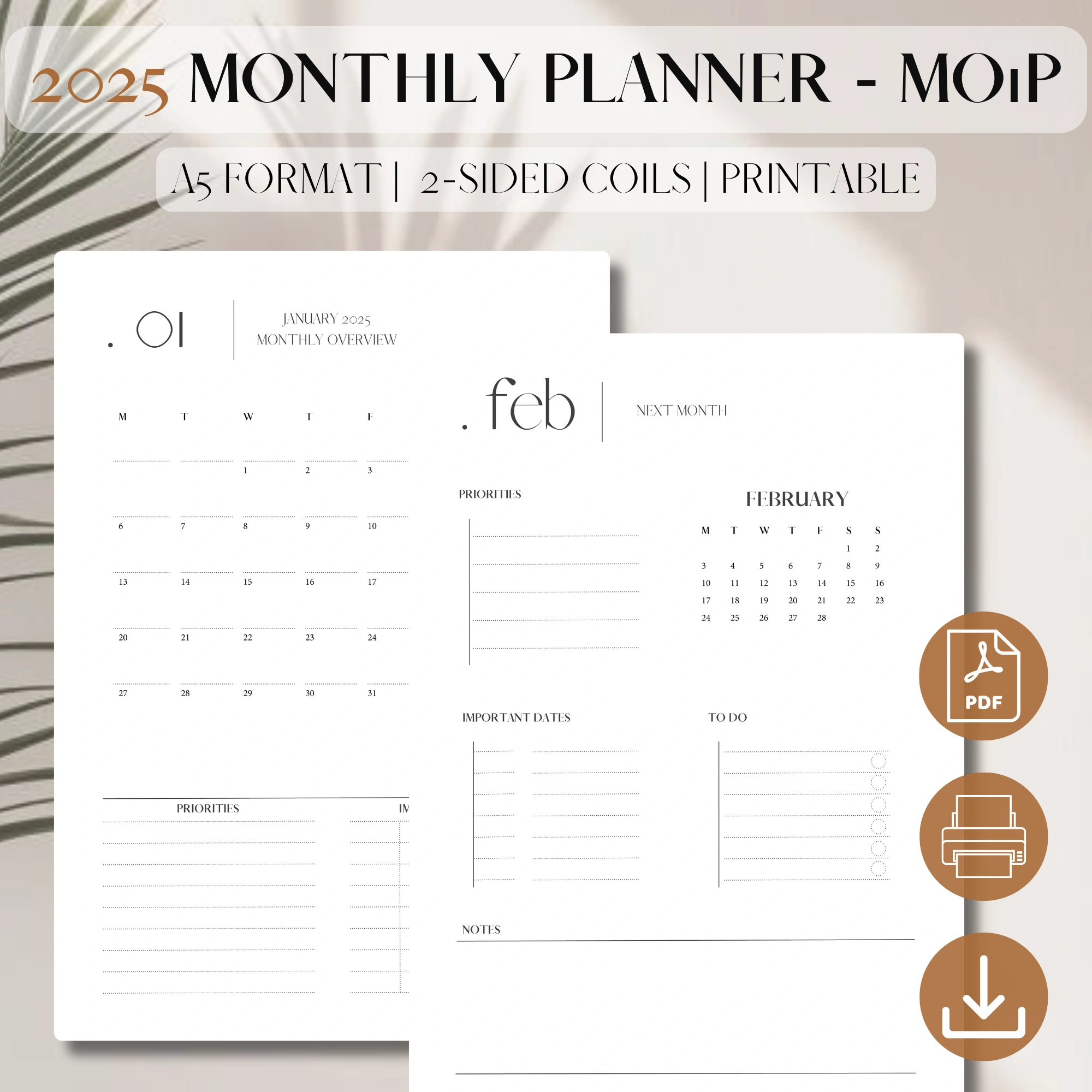 2025 Monthly Planner Printable DATED | Month On 1 Page | PDF Printable ...