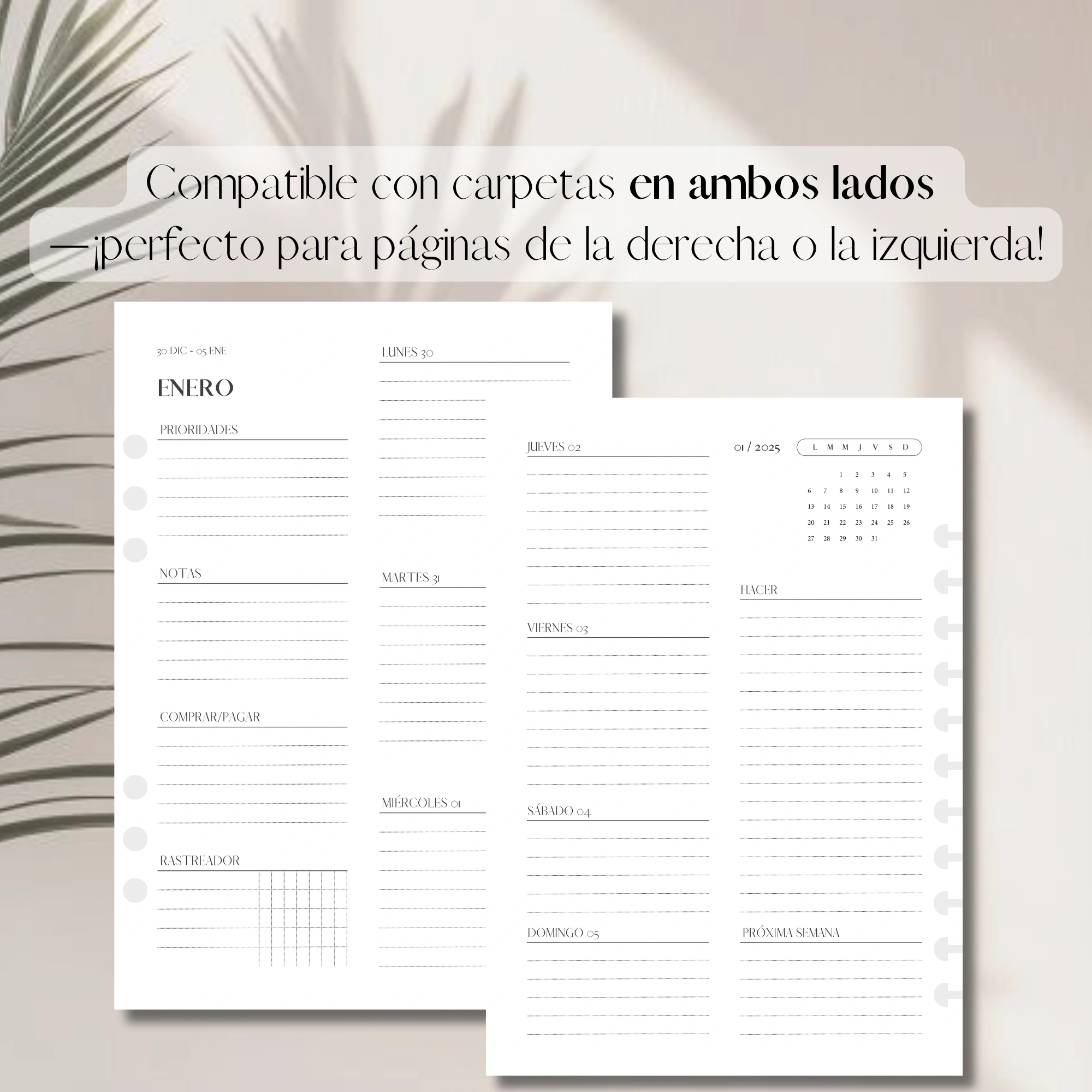 Agenda Semanal 2025 Horizontal en 2 Páginas | Inserto de Planificador ...
