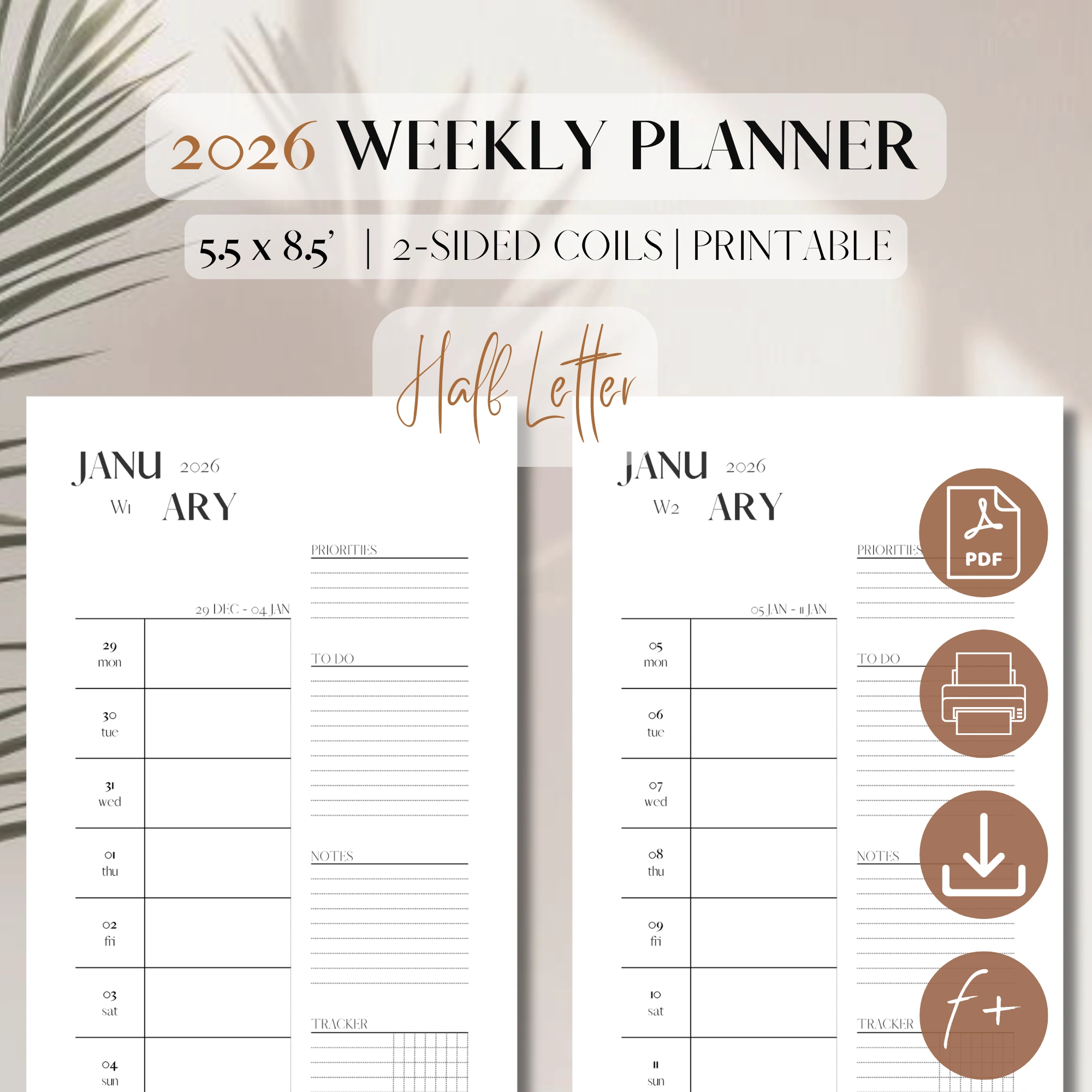 2026 Horizontal Weekly Agenda On 1 Page | PDF Printable Planner Insert ...