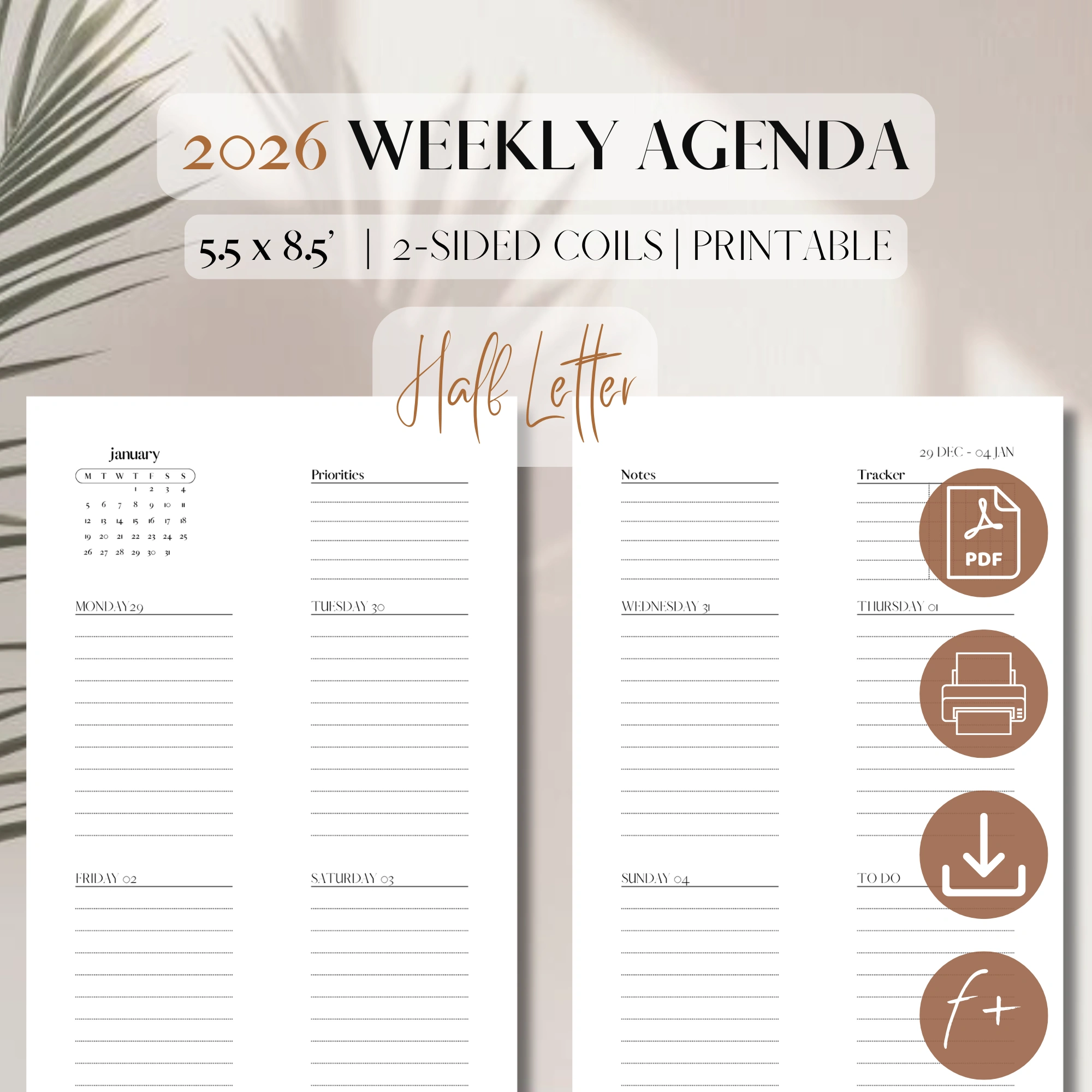 2026 Dated Vertical Weekly Agenda On 2 Pages | PDF Printable Planner ...