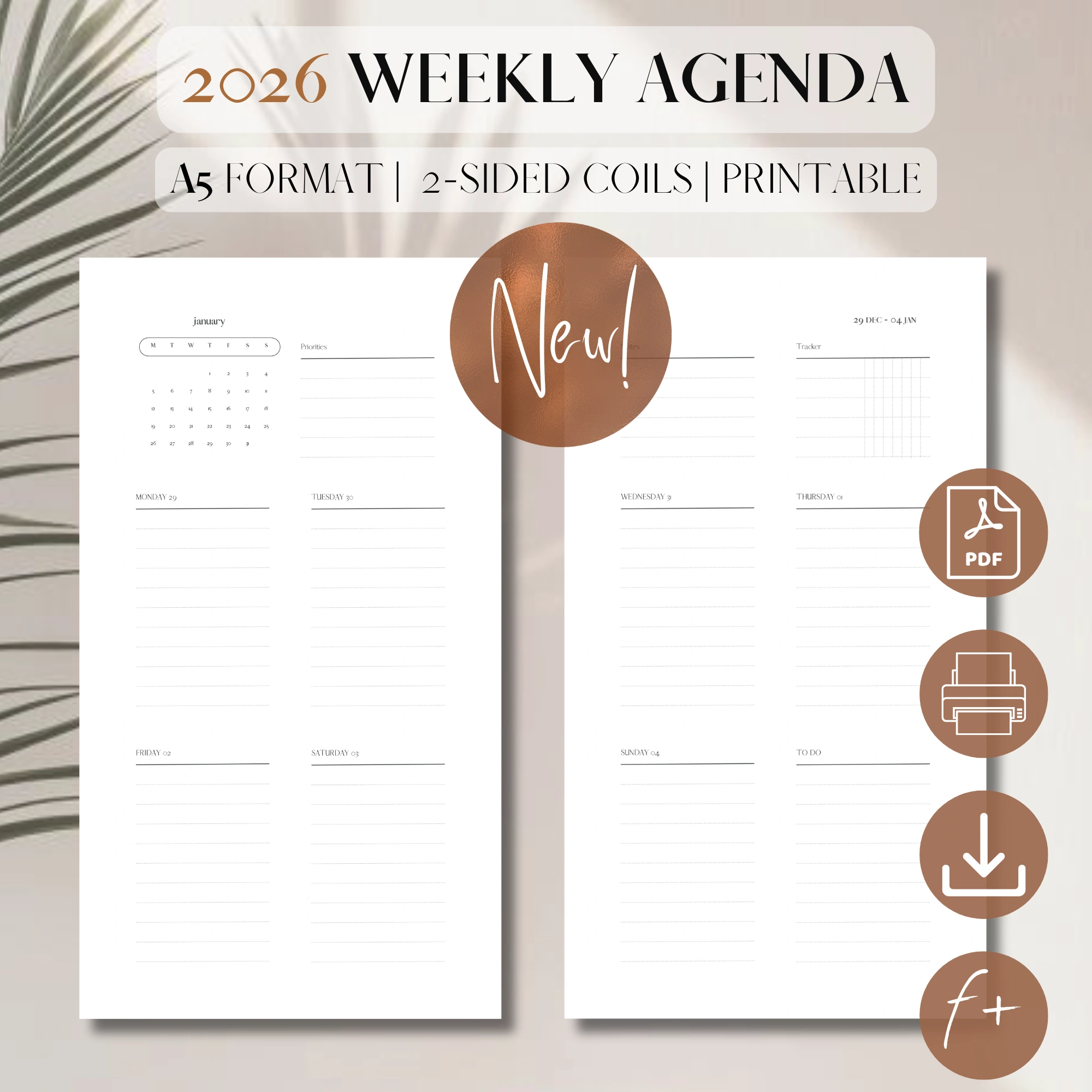 2026 Dated Vertical Weekly Agenda On 2 Pages | PDF Printable Planner ...
