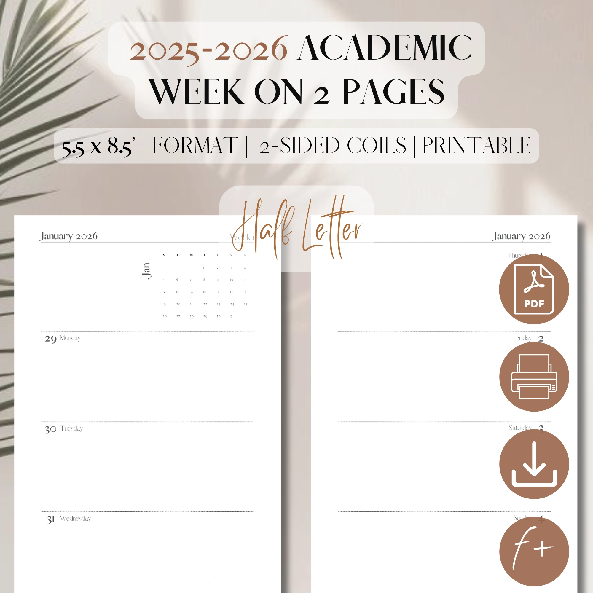 2025 - 2026 Week On 2 Pages Academic Diary | PDF Printable Inserts ...