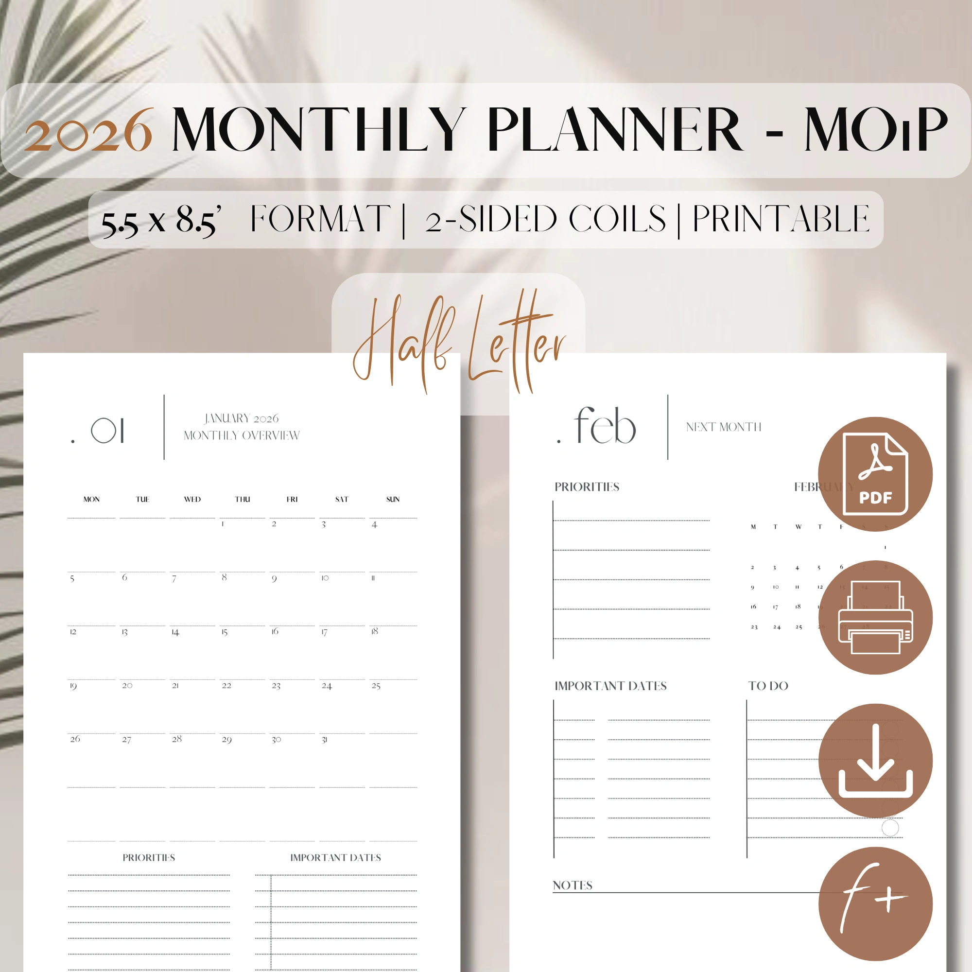 2026 Monthly Planner Printable DATED | Month On 1 Page | PDF Printable ...
