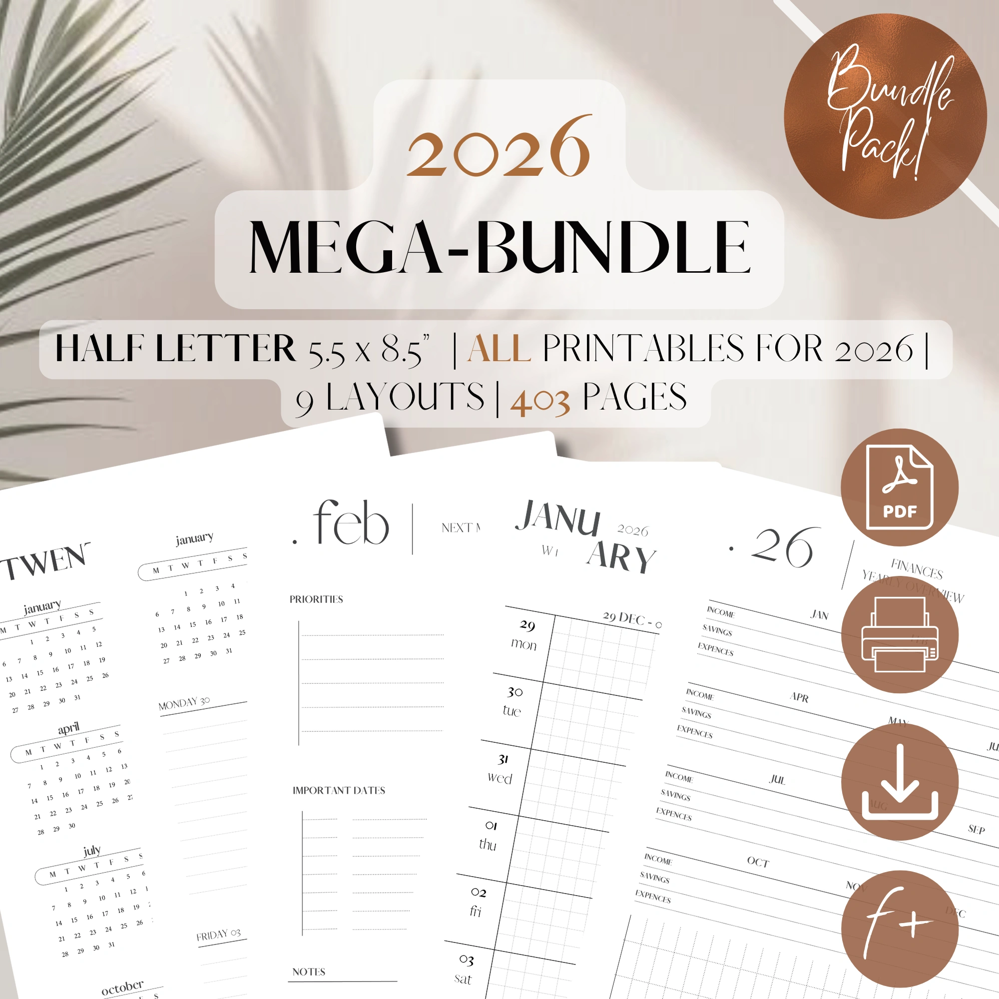2026 PRINTABLE PLANNER INSERTS MEGA-BUNDLE | Yearly, Monthly, Weekly ...